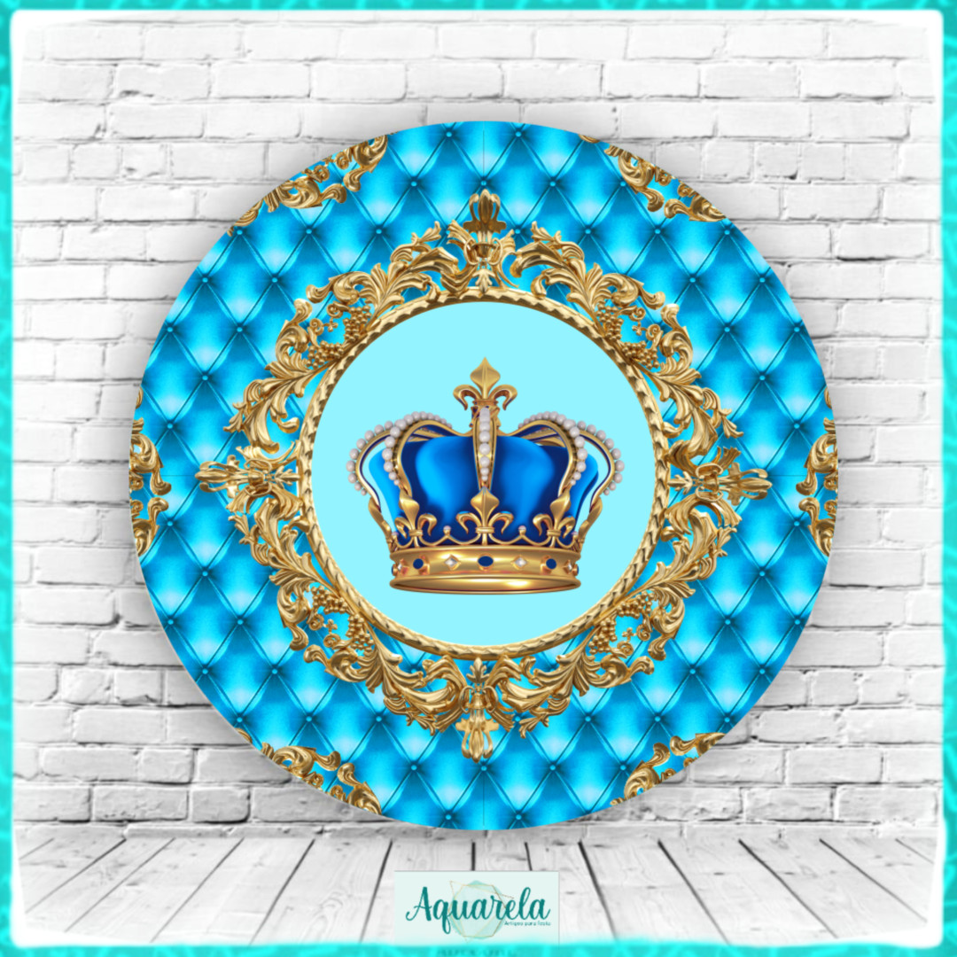 Painel Coroa Realeza Azul Claro Menino 150 cm diametro - Aquarela