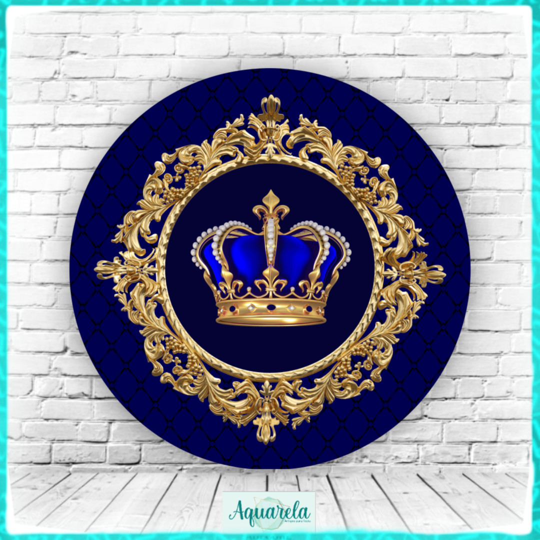 Painel Coroa Realeza Azul Menino 200 cm diametro - Aquarela