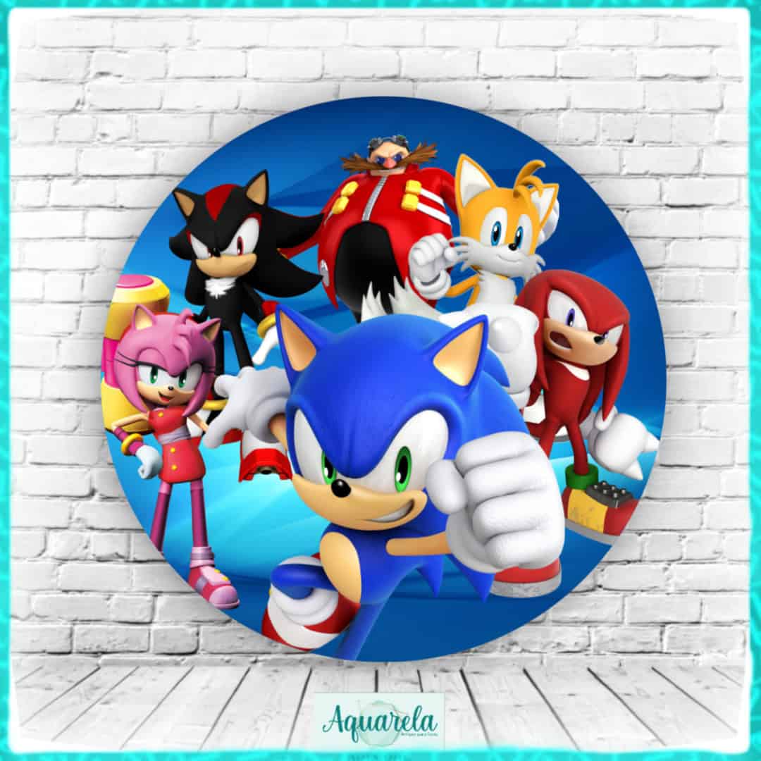 Painel Sonic Turma Personagens 150 cm diametro - Aquarela