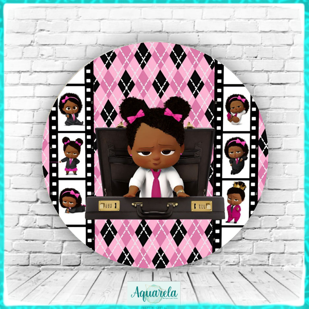 Painel Baby Boss Menina Afro 120 cm diametro - Aquarela