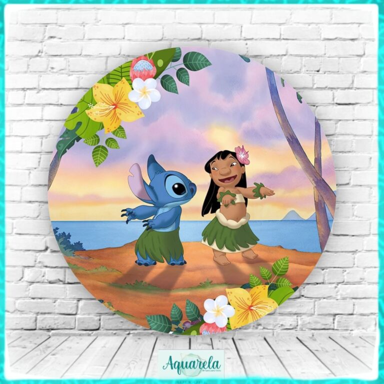 Painel Lilo e Stitch 200 cm diametro - Aquarela